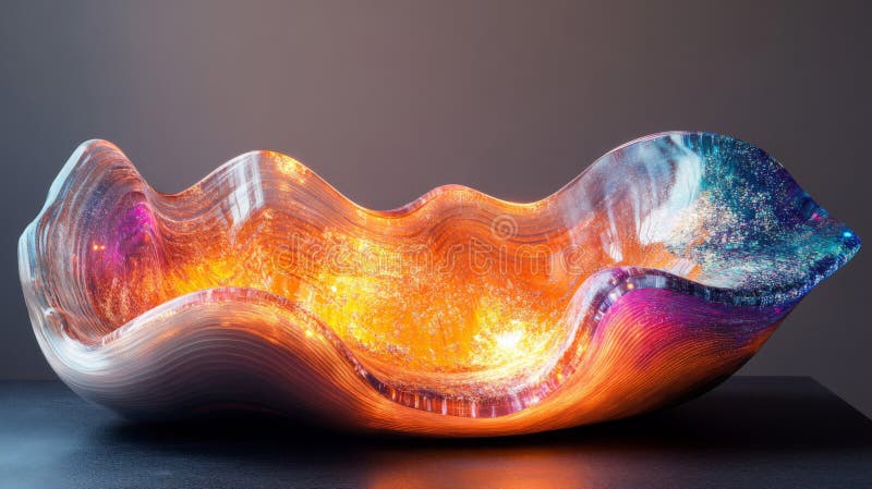 Illuminated Resin Sculpture with Wavelike Form Stock Illustration ...