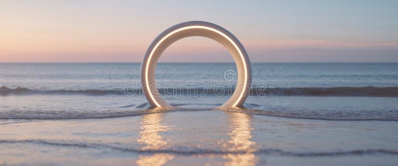 Illuminated Ring Shaped Structure Emerges Over Ocean Waters at Dusk ...