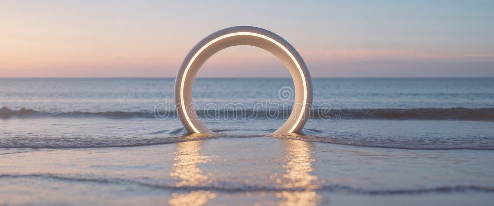 Illuminated Ring Shaped Structure Emerges Over Ocean Waters at Dusk ...