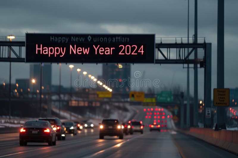 An Illuminated Road Sign that Says Happy New Year 2024. Stock ...