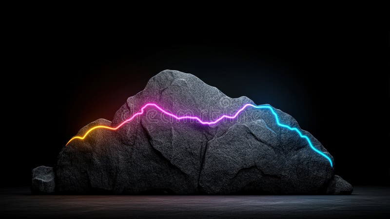 Illuminated Rock with Neon Lines on a Dark Background Perfect for ...