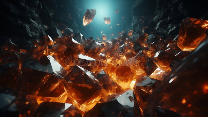 Illuminated Rocks Flying in Transparent Color. Generative Ai Stock ...