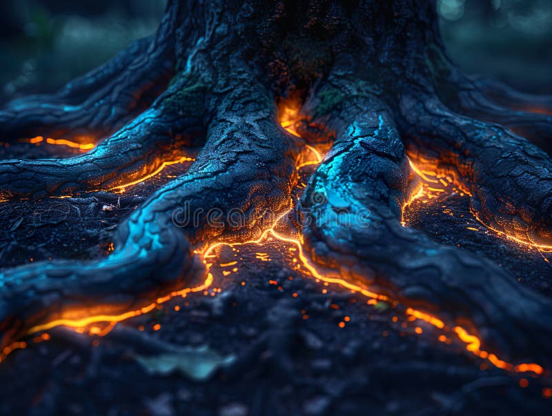 The Illuminated Roots of a Mystical Tree in the Enchanted Forest, Full ...