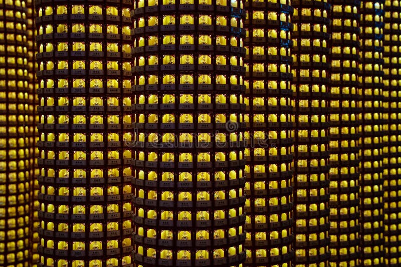 Illuminated Rows of Small Golden Niches in a Temple. Stock Illustration ...