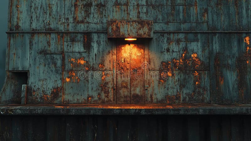 Illuminated Rusty Metal Door on Industrial Building Stock Image - Image ...