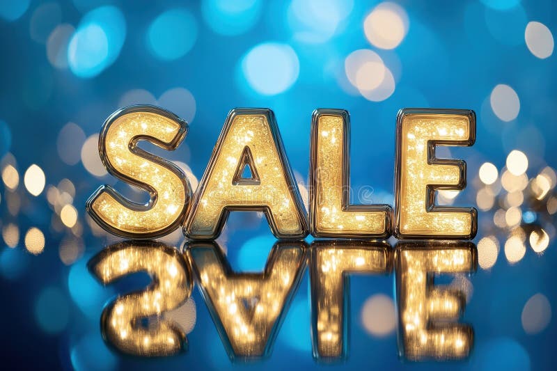 Illuminated Sale Sign with Festive Bokeh Background and Reflections ...