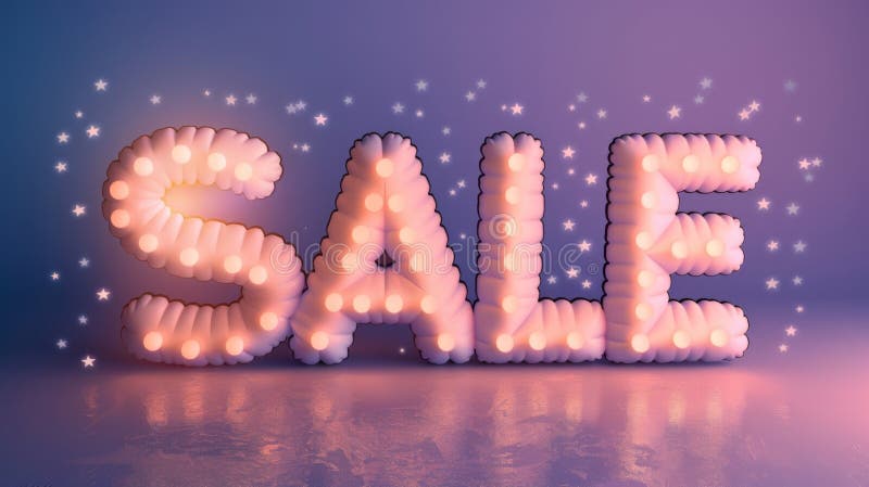 Illuminated SALE Sign with Glowing Lights on Purple Background Stock ...