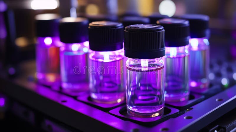 Illuminated Sample Vials in a Laboratory Setting Stock Illustration ...