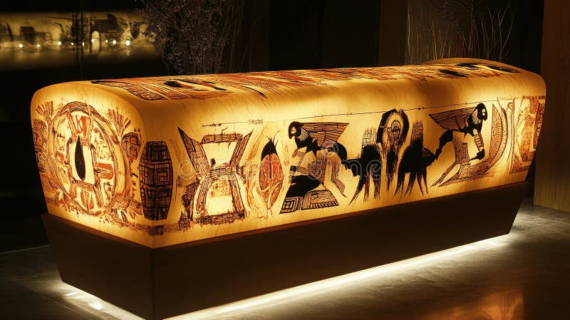 Illuminated Sarcophagus Showing Ancient Egyptian Drawings in Modern ...