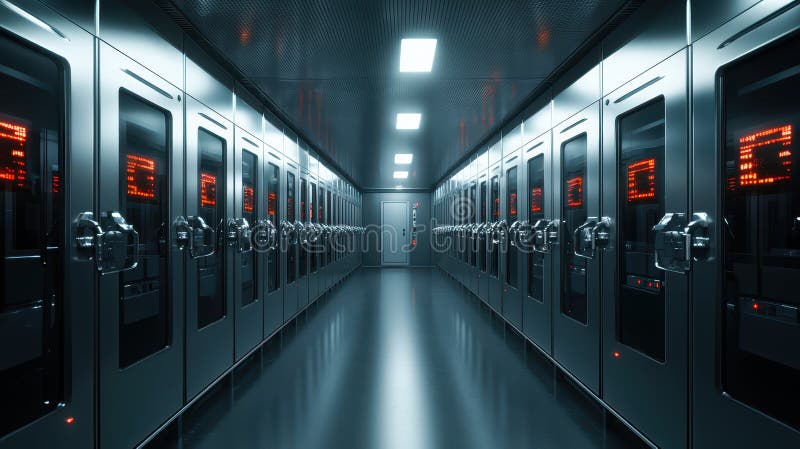 Illuminated School Hallway, a Perspective View of Lockers and Lights ...
