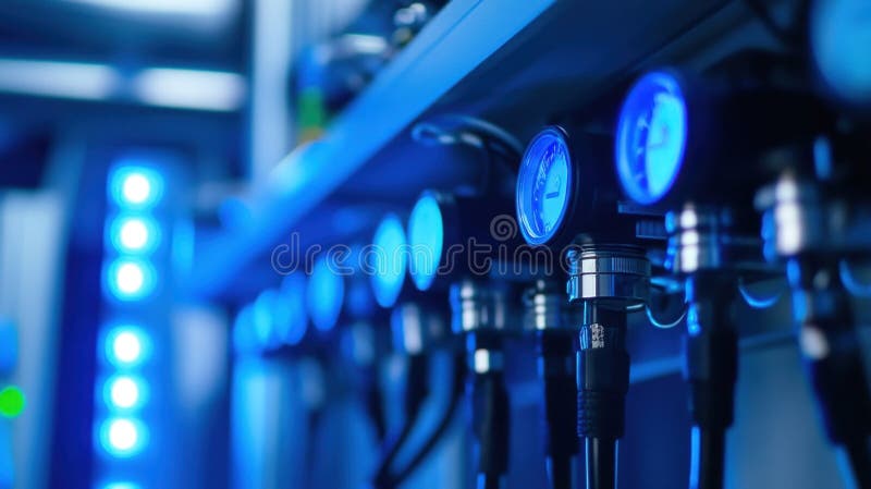 Illuminated Scientific Equipment with Pressure Gauges Stock Photo ...