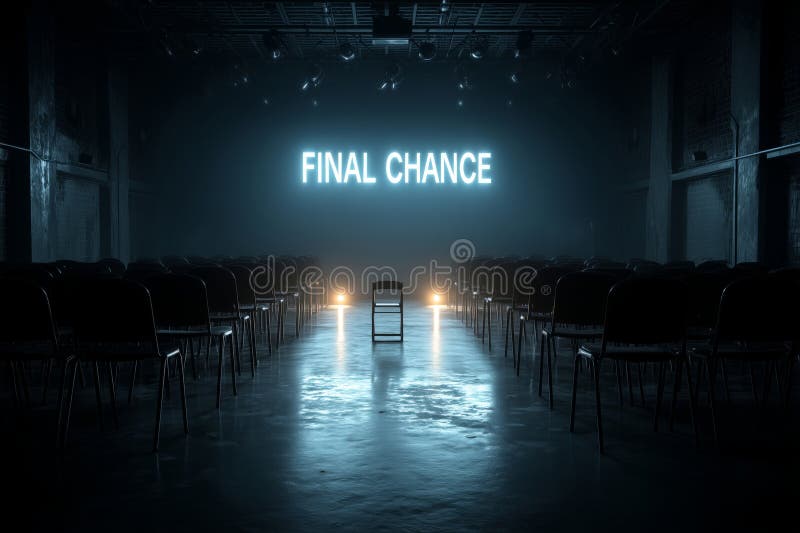 Illuminated Screen Announcing Final Chance in an Empty Conference Room ...