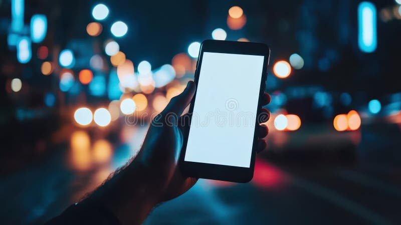 Illuminated Screen: a Phone in Hand at Night, City Lights Blur in the ...