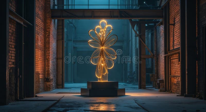 Illuminated Sculptures in Industrial Setting Stock Image - Image of ...