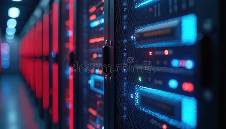 Illuminated Server Rack in Data Center. Modern Tech, Network ...