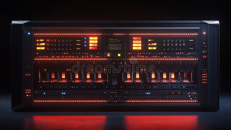 Illuminated Server Rack with Digital Displays, Glowing Lights, and ...