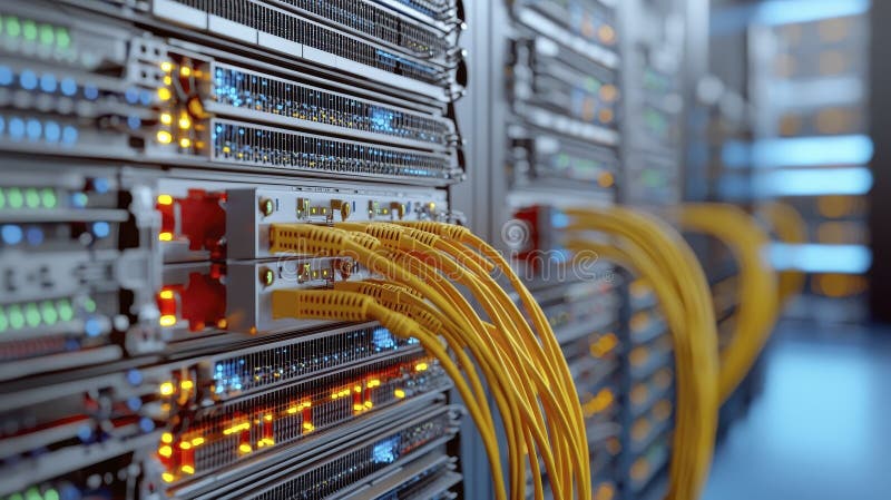 Illuminated Server Rack with Fiber Optic Cables Stock Illustration ...