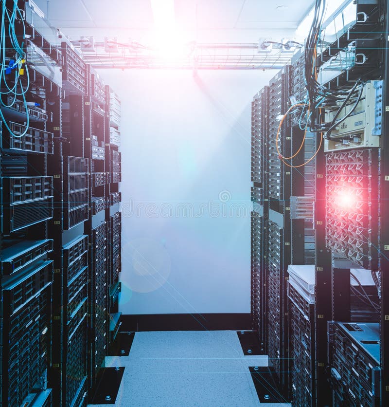 Illuminated Server Rack in Server Room Stock Image - Image of hardware ...
