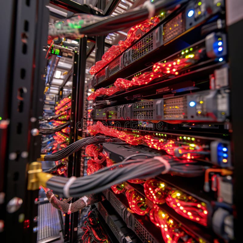 Illuminated Server Rack: a Tangle of Cables and Vibrant Lights Stock ...