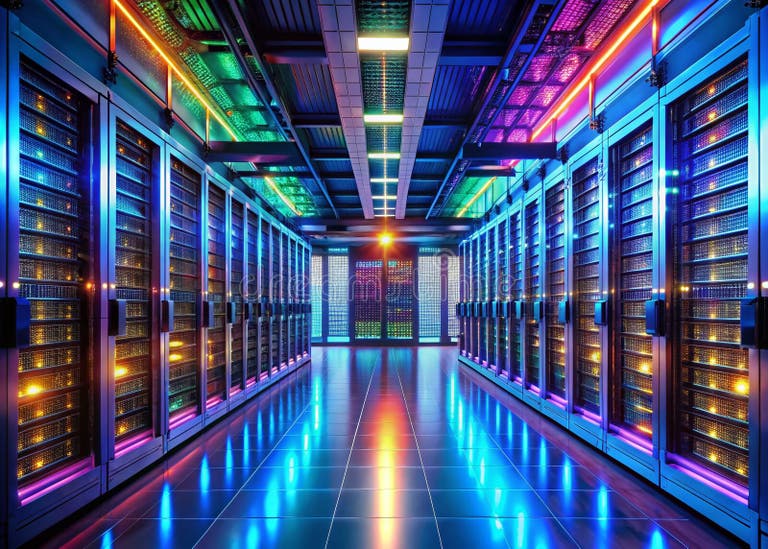 Illuminated Server Racks in a CuttingEdge Data Center a 3D Render of Modern Infrastructure Stock ...