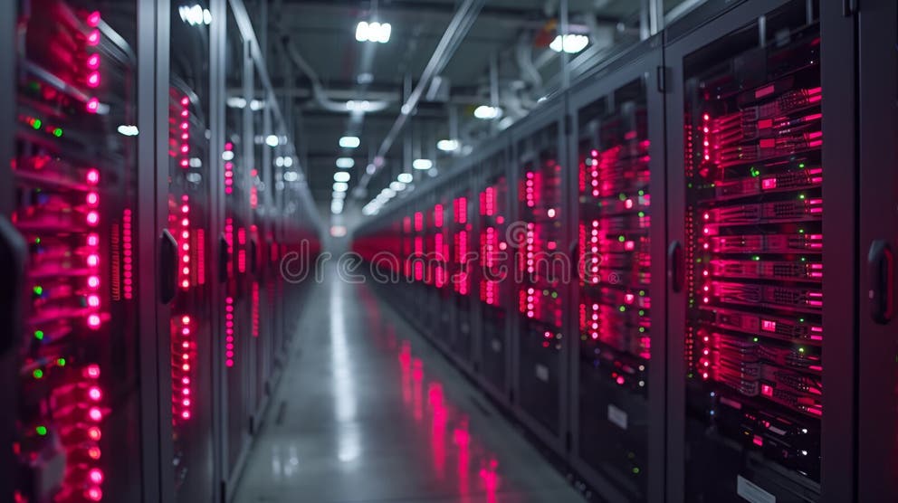 Illuminated Server Racks in a Data Center during Nighttime Operations ...