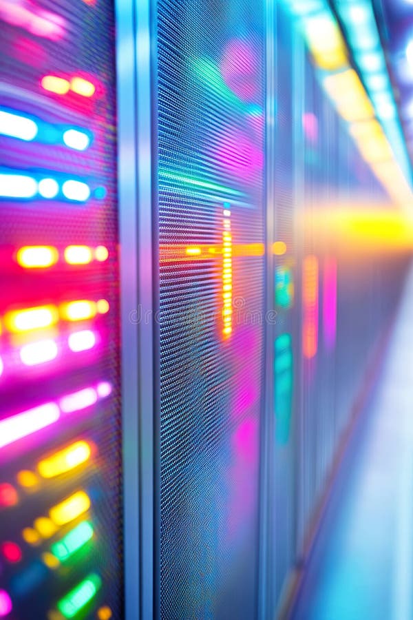Illuminated Server Room with Blue Neon Lights and Data Racks Stock ...