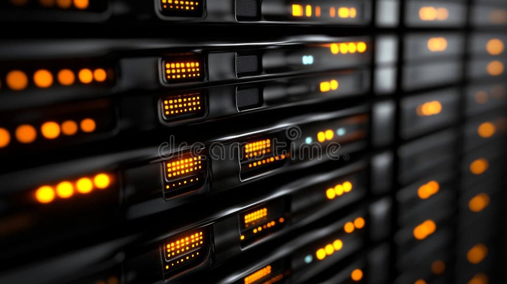 Illuminated Server Racks Indicate Active Data Processing Stock ...