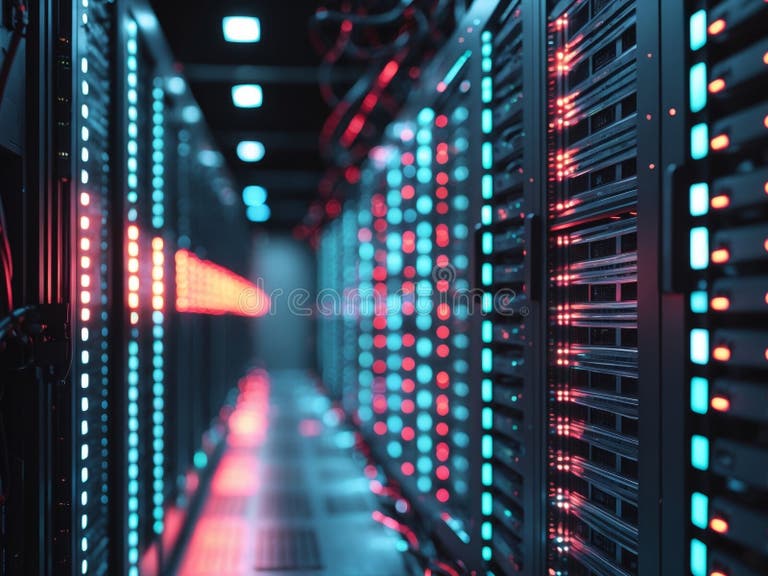 Illuminated Server Racks in a Modern Data Center. Stock Photo - Image ...
