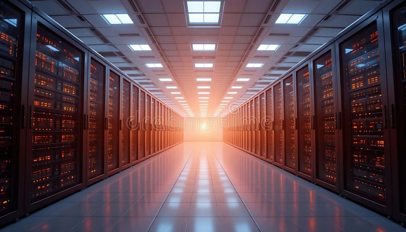 Illuminated Server Racks in Modern Data Center Corridor Stock ...