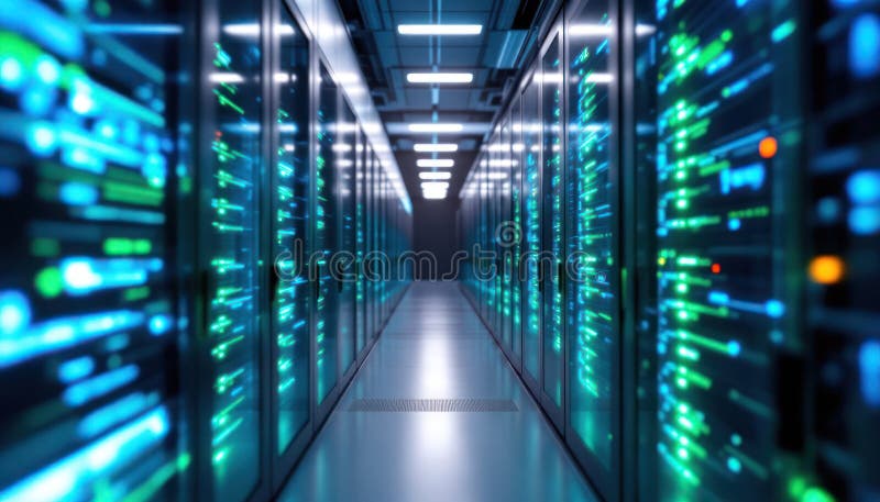 Illuminated Server Racks in a Modern Data Center Stock Photo - Image of ...
