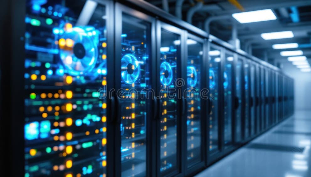Illuminated Server Racks in Modern Data Center Stock Photo - Image of ...