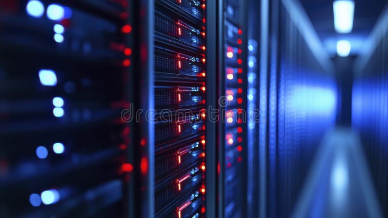 Illuminated Server Racks in a Modern Data Center Stock Illustration ...