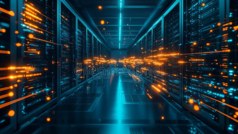 Illuminated Server Room Data Center Corridor Stock Image - Image of ...