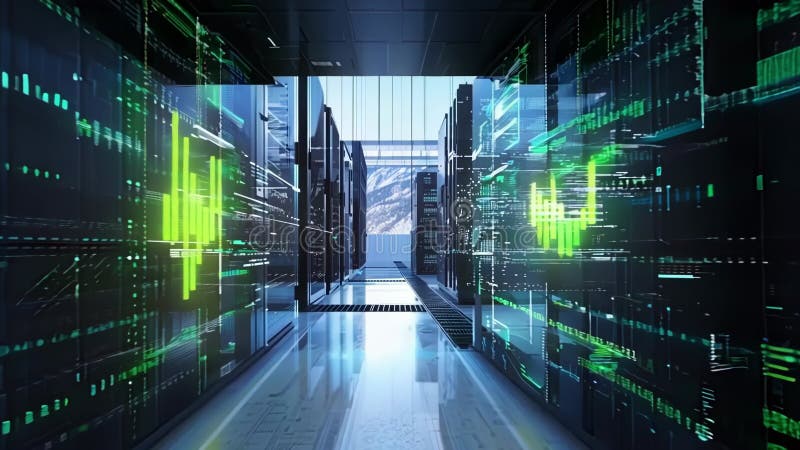 Server Room Data Center Showing Innovative Production with Digital ...