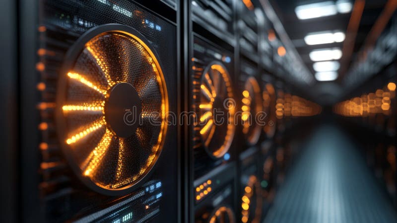 Illuminated Server Room Fans Cooling Advanced Technology Stock ...