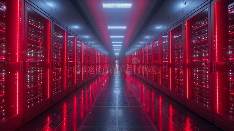 Brightly Lit Server Room Showcasing Modern Technology Data Storage ...