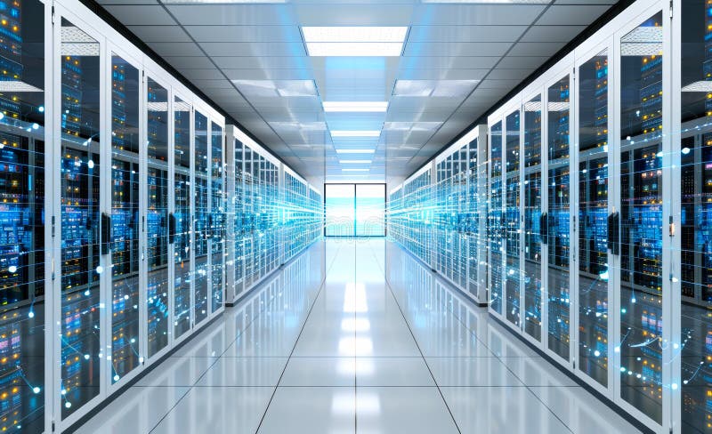 Illuminated Servers in a Data Center Hallway. Stock Image - Image of ...
