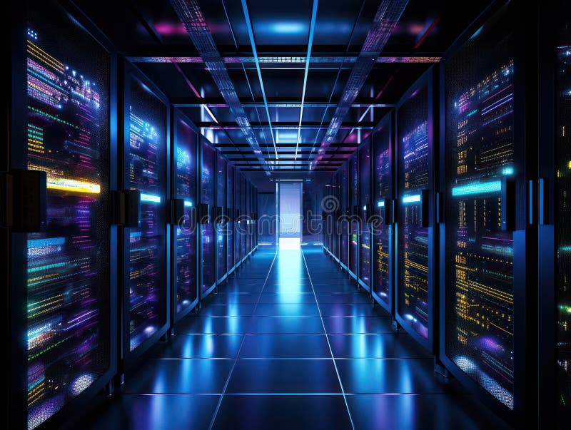 Illuminated Servers in a Modern Data Center Stock Illustration ...