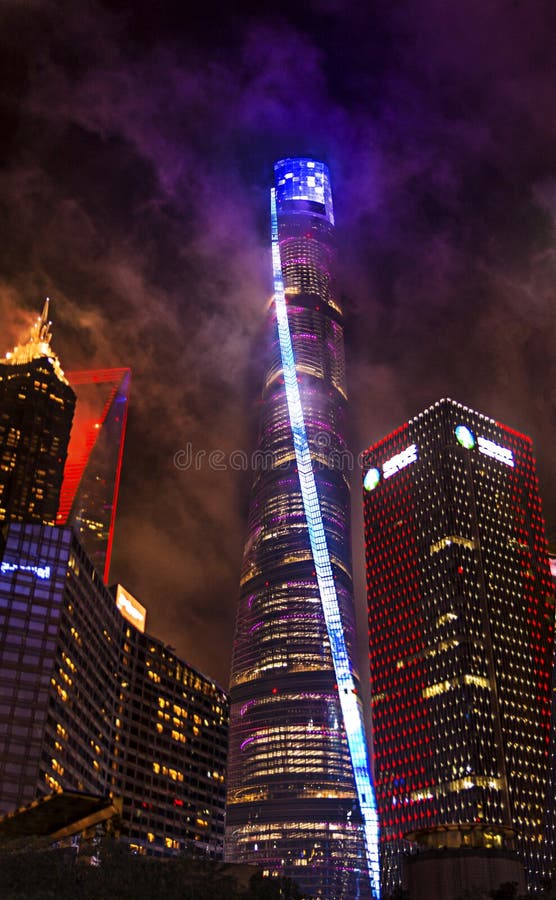 Illuminated Shanghai Tower stock photo. Image of china - 80419422