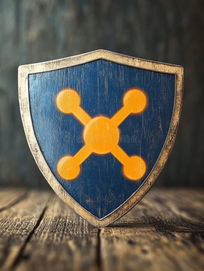 An Illuminated Shield Emblem Featuring an Atomic Symbol, Representing ...