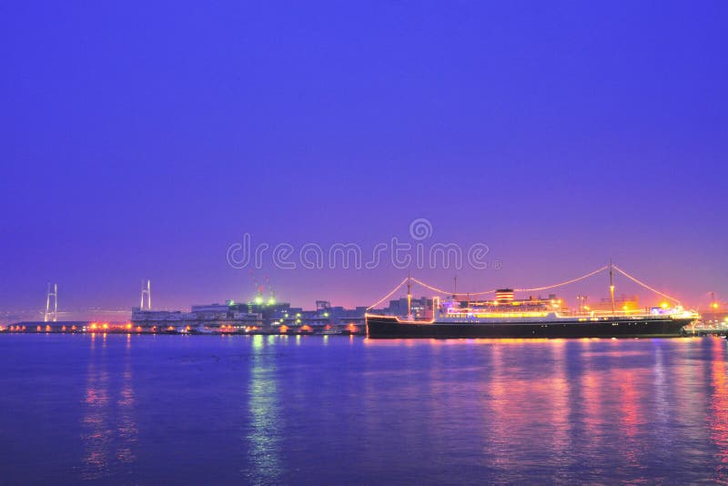 Illuminated ship stock image. Image of reflection, dawn - 12570811