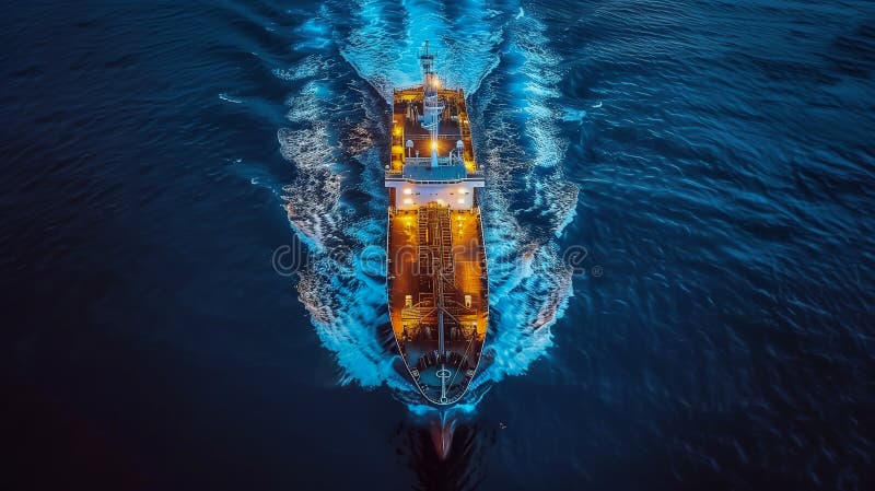 Illuminated Ship Sailing through Night Waters Stock Illustration ...