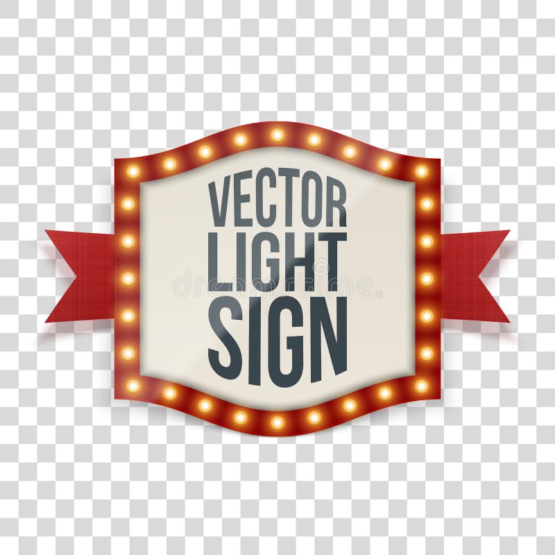 Illuminated Sign with Bulbs and Decorative Ribbon Stock Vector ...