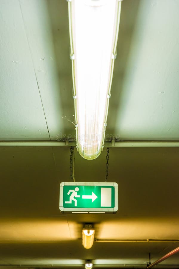 Illuminated Sign on the Ceiling Shows the Emergency Exit Stock Image ...