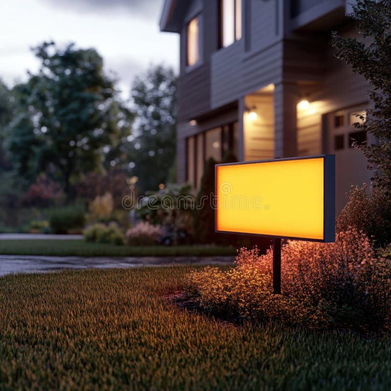 Illuminated Sign in Front of a House Stock Illustration - Illustration ...