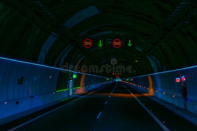 Illuminated Signs of Maximum Speed Allowed 100 Km H Inside a Highway ...