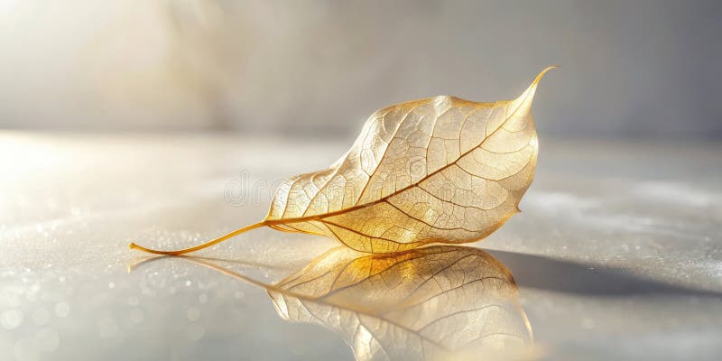 Illuminated Skeletal Leaf Reflecting on a Smooth Surface, a Study in ...