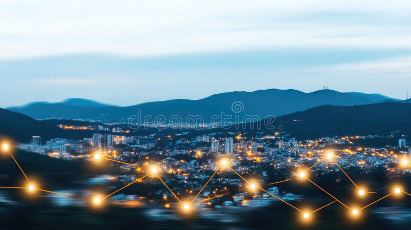 Illuminated Skyline of a Modern City Features Glowing Graphs and ...