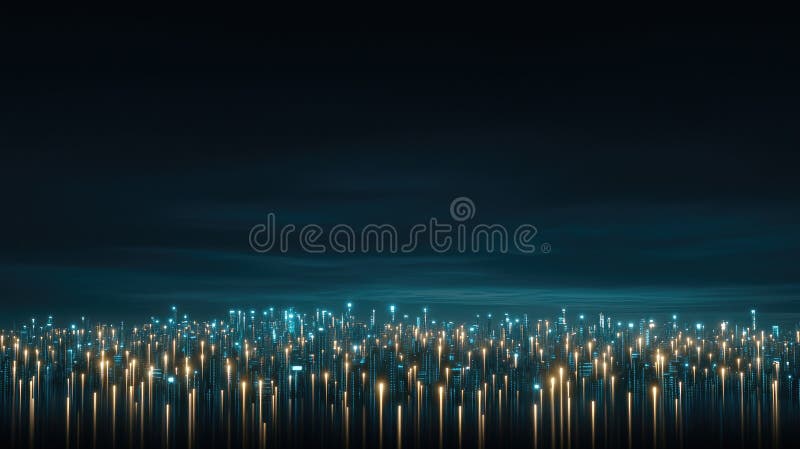 Illuminated Skyline of a Modern City Features Glowing Graphs and ...