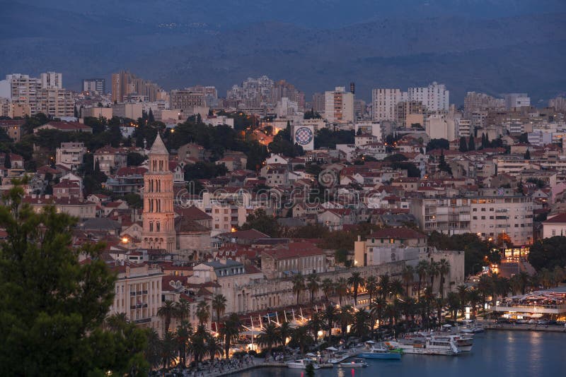 Split at night, Croatia stock photo. Image of archaeological - 53574952